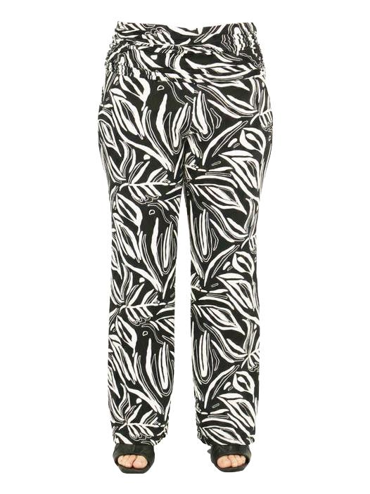 24SEVEN COMFORT APPAREL 24seven Comfort Apparel Abstract Print Foldover Waist Wide Leg Pants